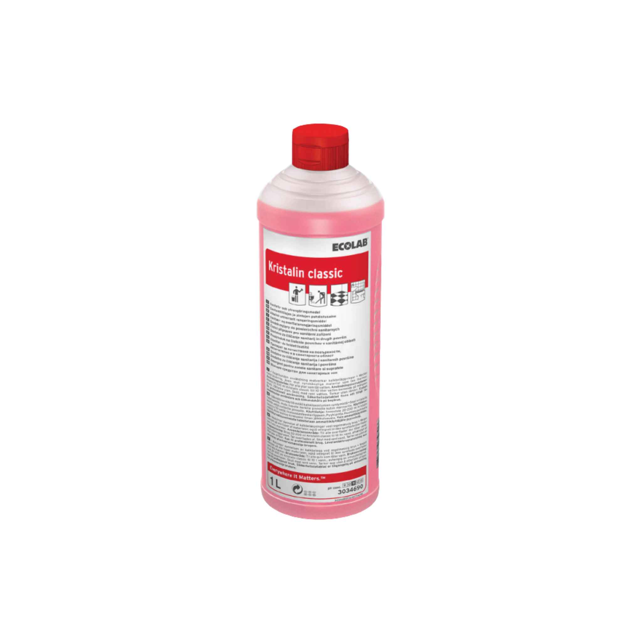 Sanitetsrengøring Ecolab Kristalin Classic, 1 ltr. x 12 stk. – Cares.dk